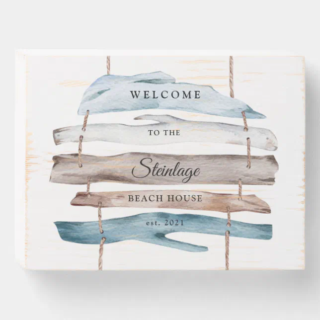 Family Name Beach House Wooden Box Sign | Zazzle