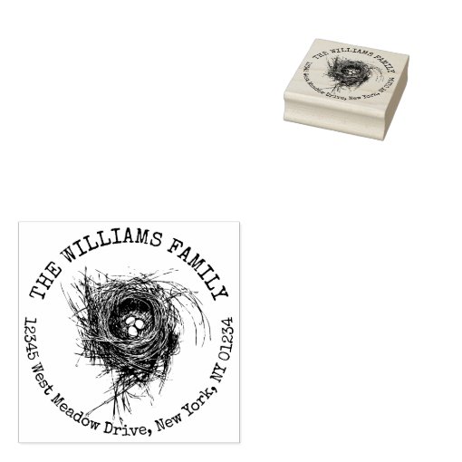 Family Name Birds Nest with Eggs Nature Custom Rubber Stamp | Zazzle