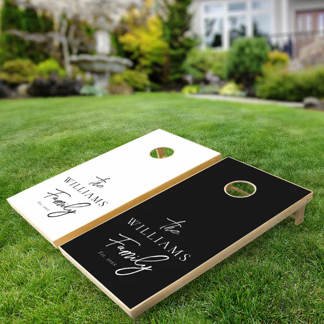 Family Name Black and White Cornhole Set | Zazzle
