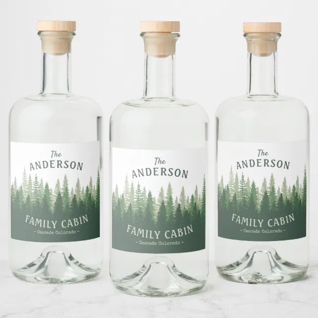 Family Name Cabin Green Pine Tree Forest Labels | Zazzle