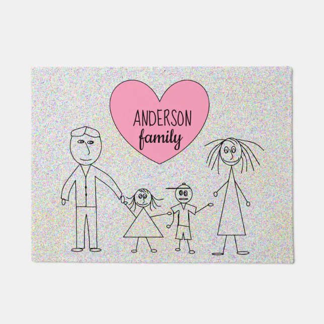 Family Name Cute Stick Figures Child Drawing Doormat | Zazzle
