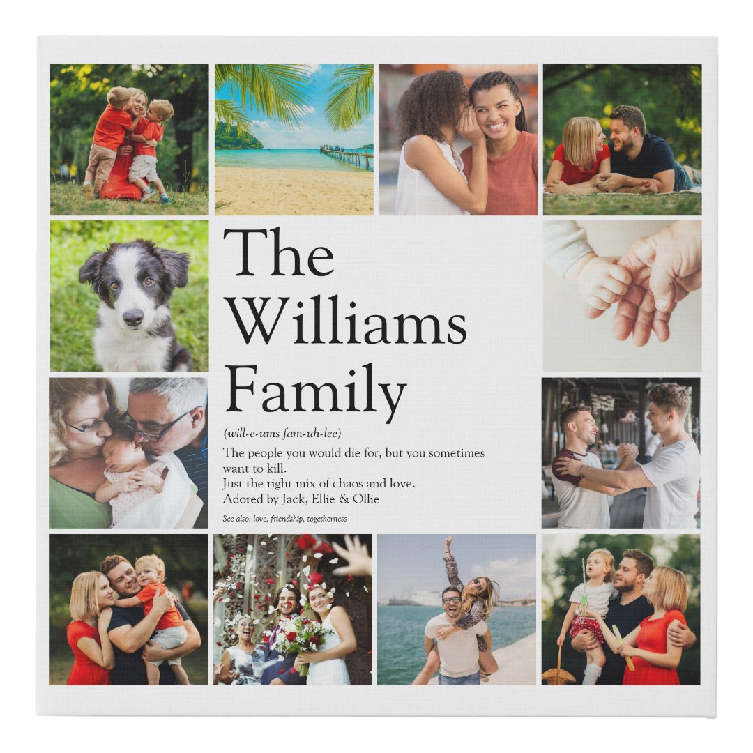 Family Name Definition 12 Photo Collage Fun Faux Canvas Print | Zazzle