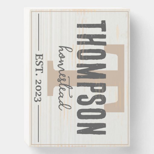 Family Name Farmhouse Style Homestead Wooden Box Sign | Zazzle