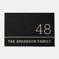 Family name house number black neutral doormat | Zazzle