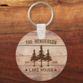 Family Name Lake House Pine Tree wood Personalized Keychain | Zazzle