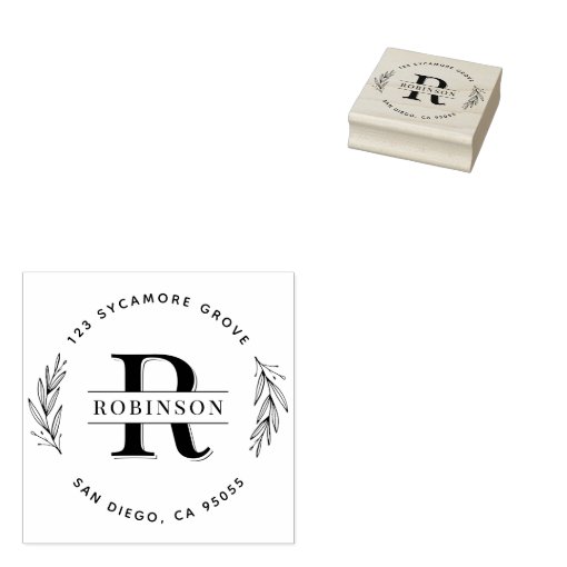 Family Name Monogram | Classy Round Return Address Rubber Stamp | Zazzle