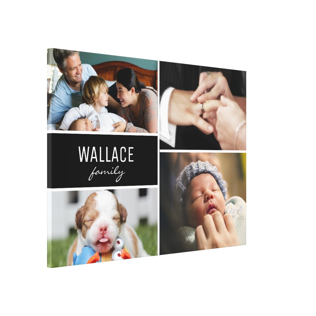 Family name multiple photo collage canvas print | Zazzle