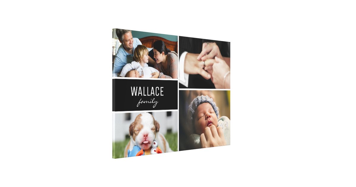 Family name multiple photo collage canvas print | Zazzle