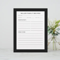 Family Name Recipe Insert | Simple Black & White | Zazzle