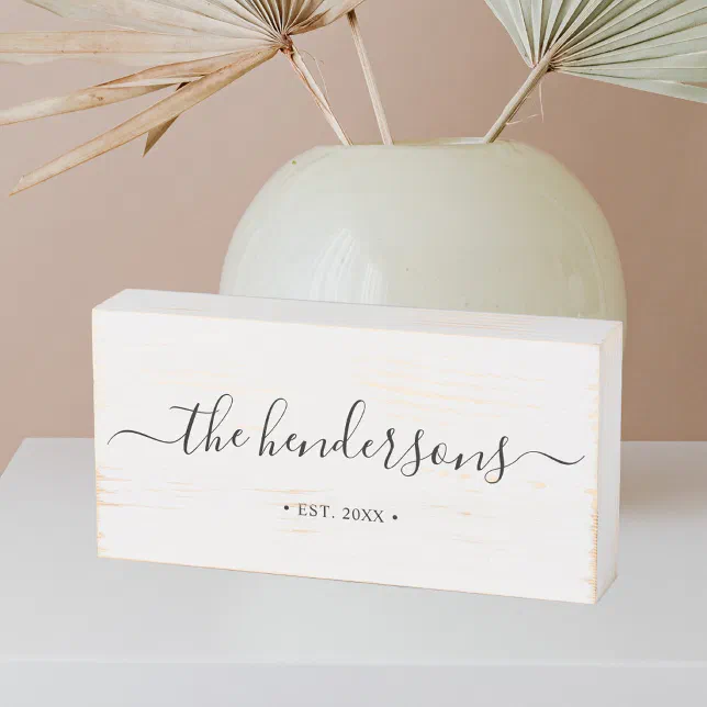 Family Name Simple Handwritten Calligraphy Wooden Box Sign | Zazzle