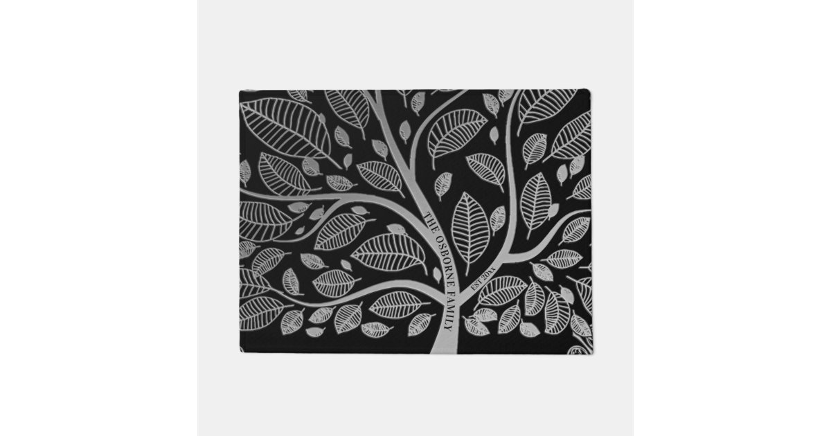 Family Name Tree Black Gray Leaves Genealogy Doormat | Zazzle
