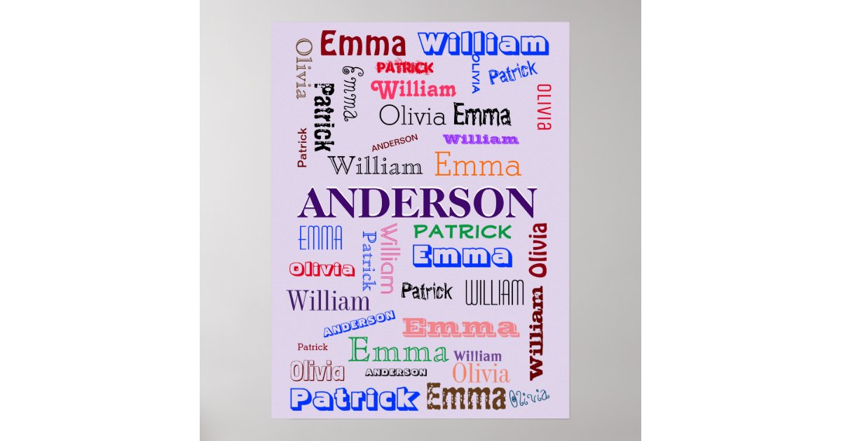 Family Name Word Cloud Custom Dazzling Typography Poster | Zazzle
