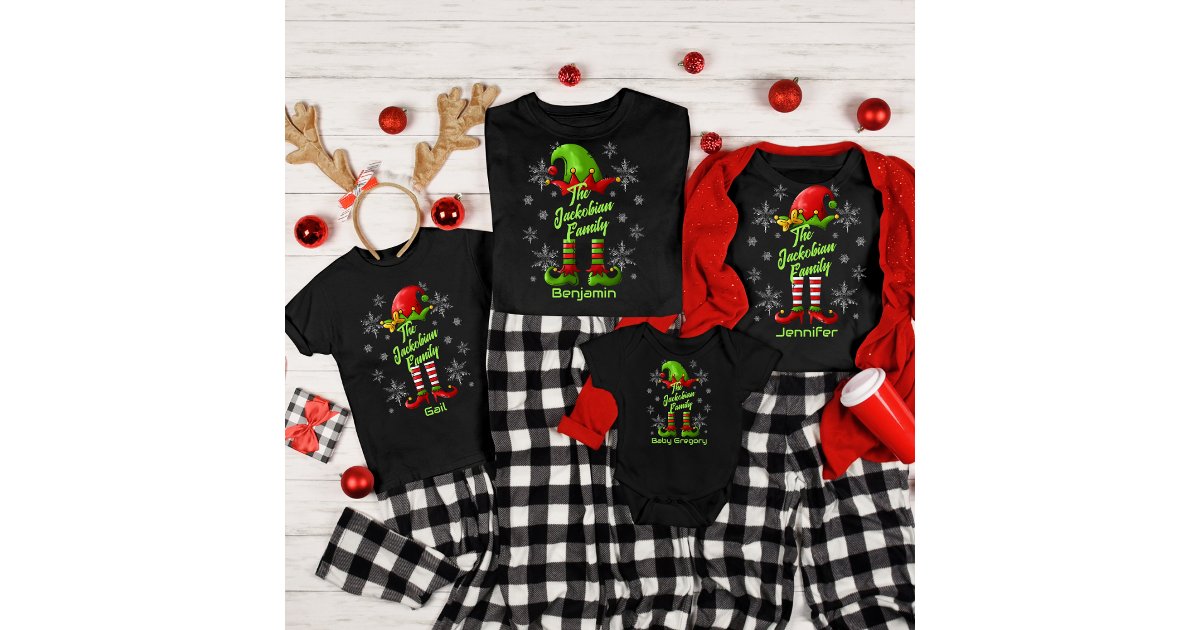 Family Name Year Reunion Matching Christmas Elf T-Shirt | Zazzle