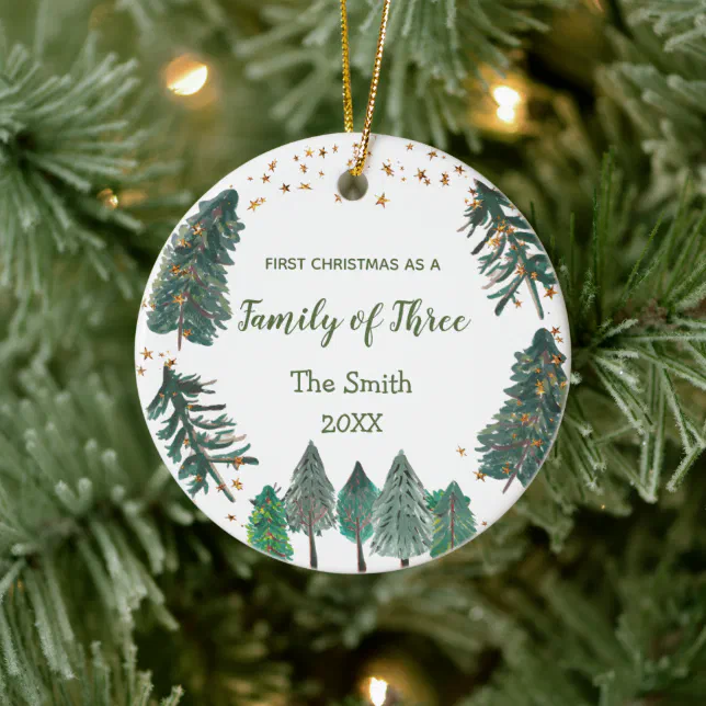 Family of Three First Christmas as a Ceramic Ornament | Zazzle