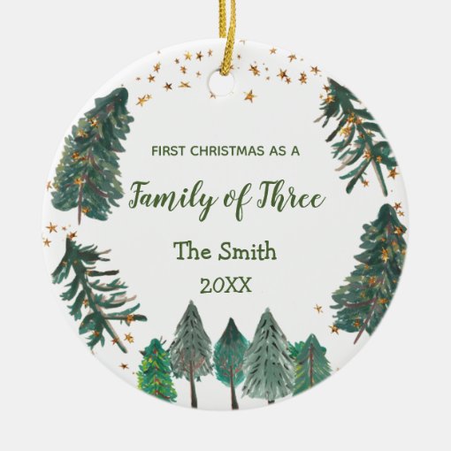 Family of Three First Christmas as a Ceramic Ornament | Zazzle
