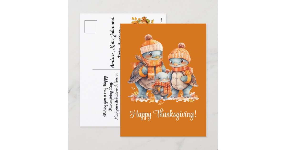Family of Turtles Happy Thanksgiving Holiday Postcard | Zazzle