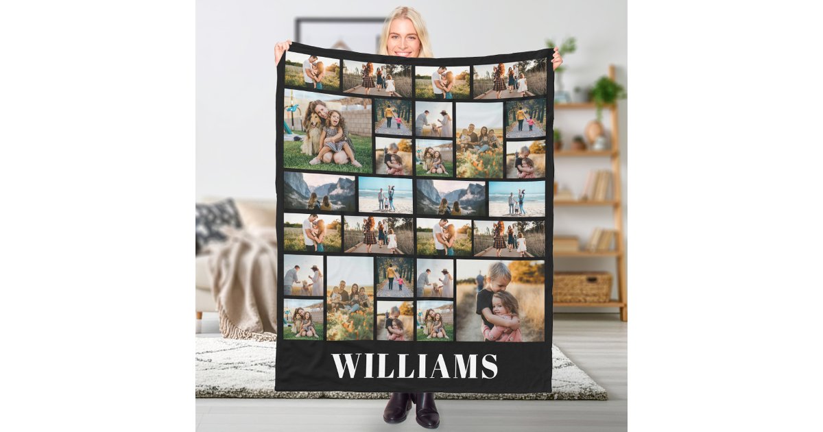 Family Personalized Name Custom Photo Collage Fleece Blanket | Zazzle