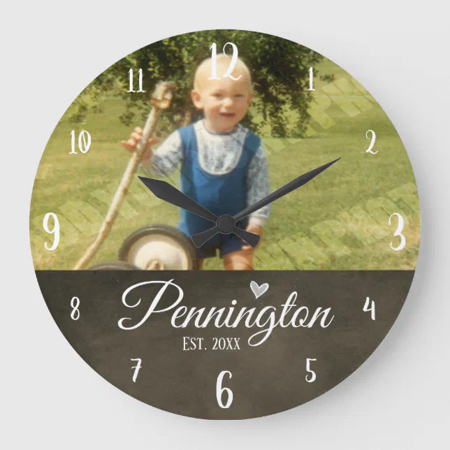 Family Photo and Personalized Name Large Clock | Zazzle