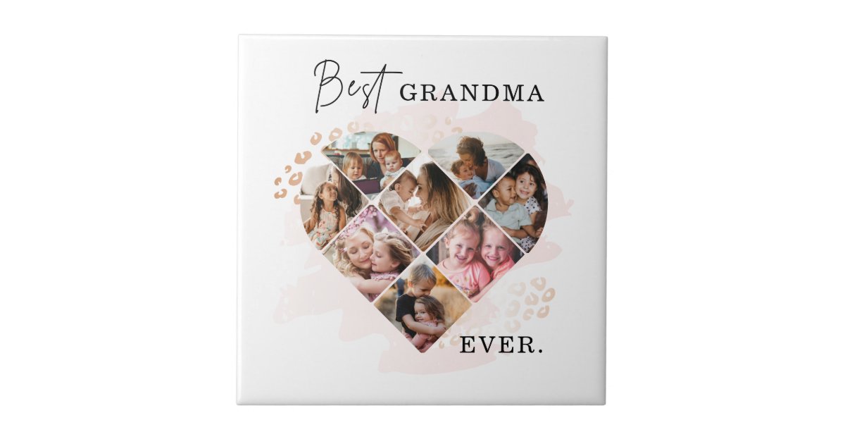Family Photo Best Grandma Ever Heart Shape 8 Photo Ceramic Tile | Zazzle