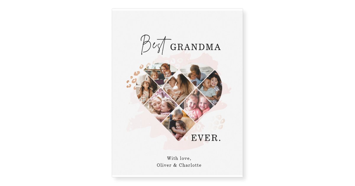 Family Photo Best Grandma Ever Heart Shape 8 Photo Temporary Tattoos ...