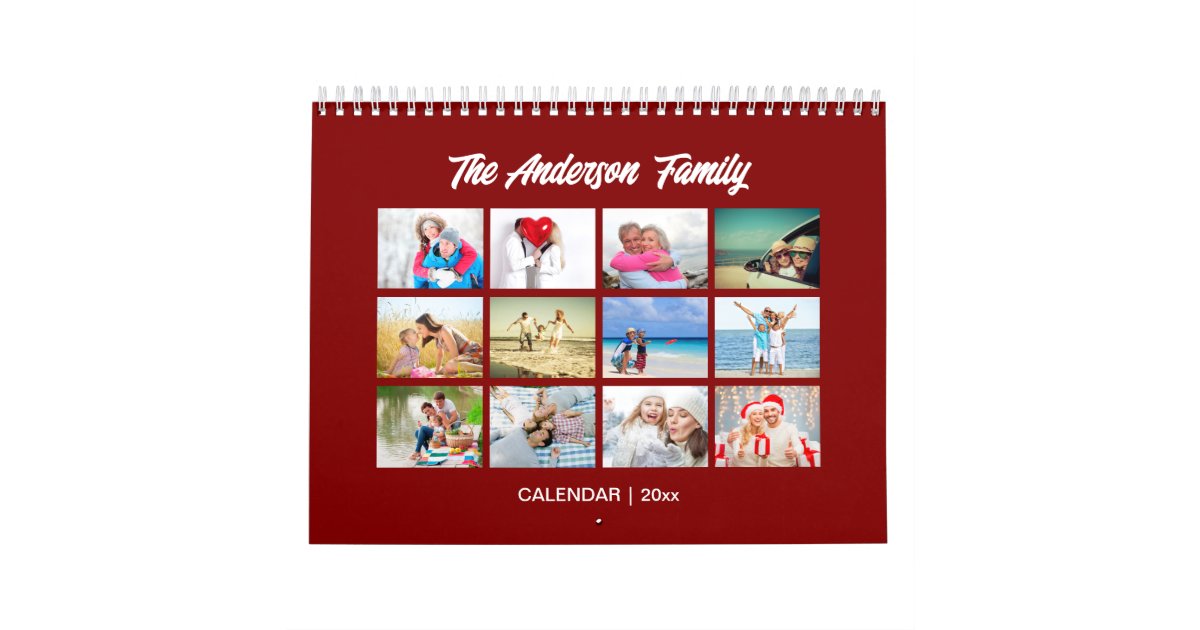 Family Photo Calendar, Editable Maroon Calendar | Zazzle