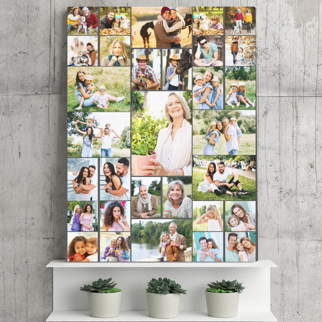 Family Photo Collage 31 Picture Dark Grey Canvas Print | Zazzle