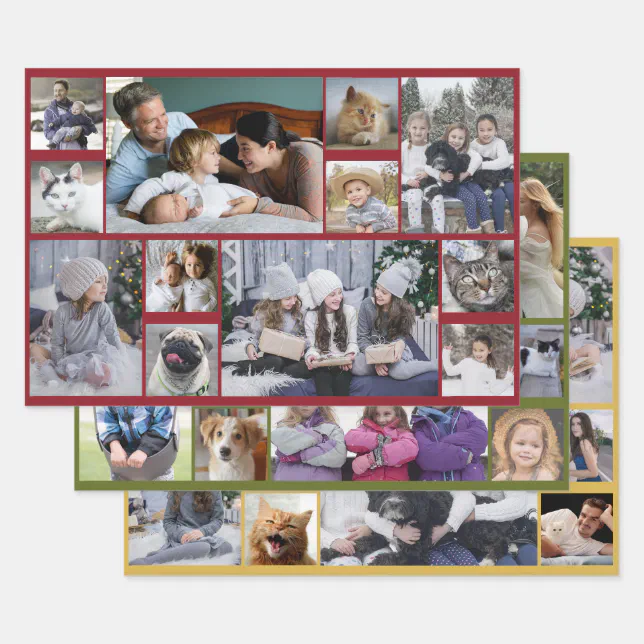 Family Photo Collage 36 Pictures 3 Colors Custom Wrapping Paper Sheets ...