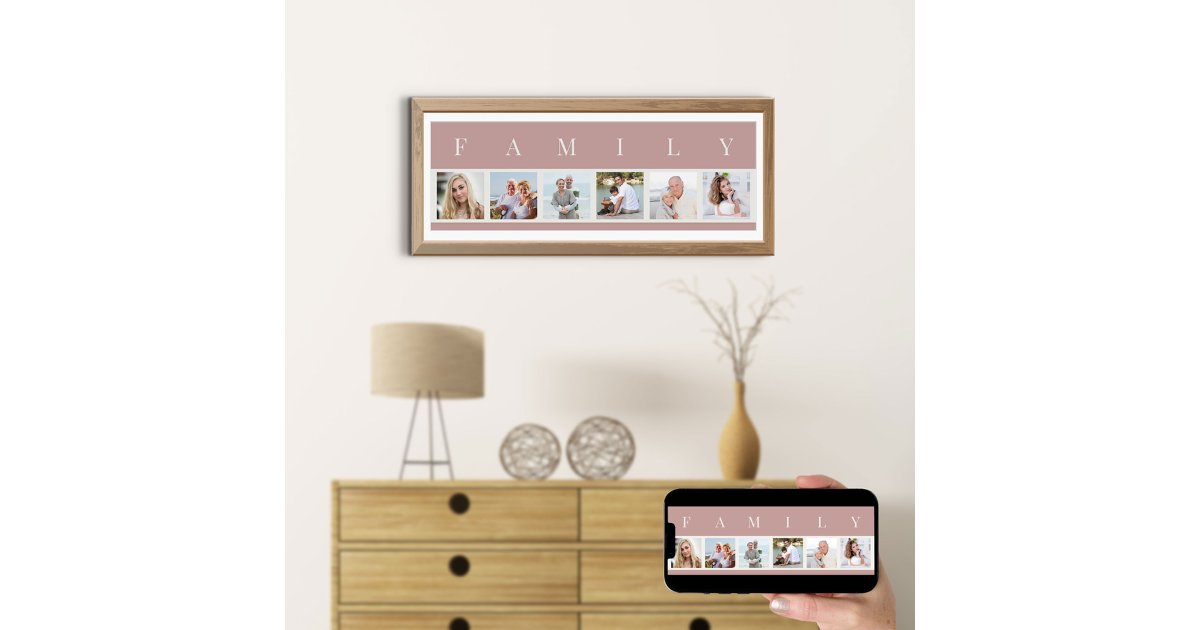 FAMILY Photo Collage 6 Picture Strip Pink Custom Poster | Zazzle