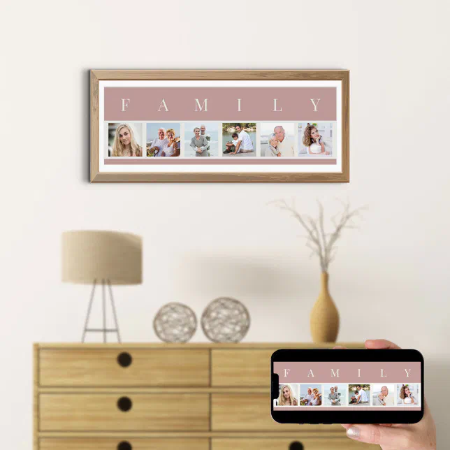 FAMILY Photo Collage 6 Picture Strip Pink Custom Poster | Zazzle