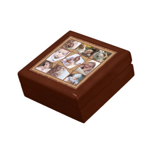 Family Photo Collage 9 Instagram Pics Wood Burlap Gift Box | Zazzle