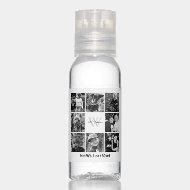 Family Photo Collage and Monogram Hand Sanitizer | Zazzle