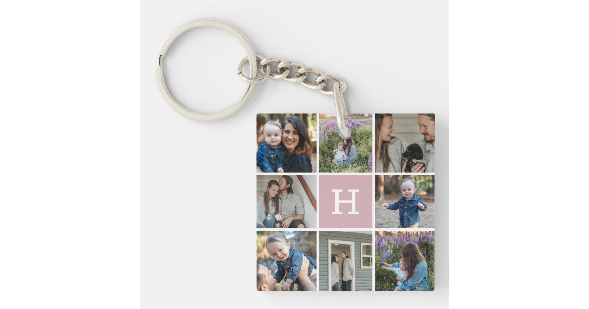 Family Photo Collage and Monogram Keychain | Zazzle