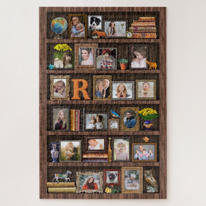 Family Photo Collage Antique Bookcase Custom Large Jigsaw Puzzle ...