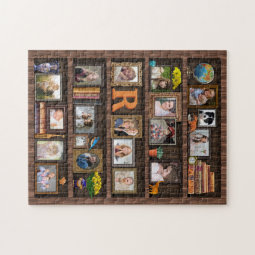 Family Photo Collage Antique Bookcase Personalized Jigsaw Puzzle | Zazzle