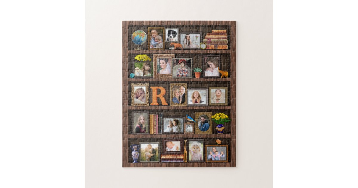 Family Photo Collage Antique Bookcase Personalized Jigsaw Puzzle | Zazzle
