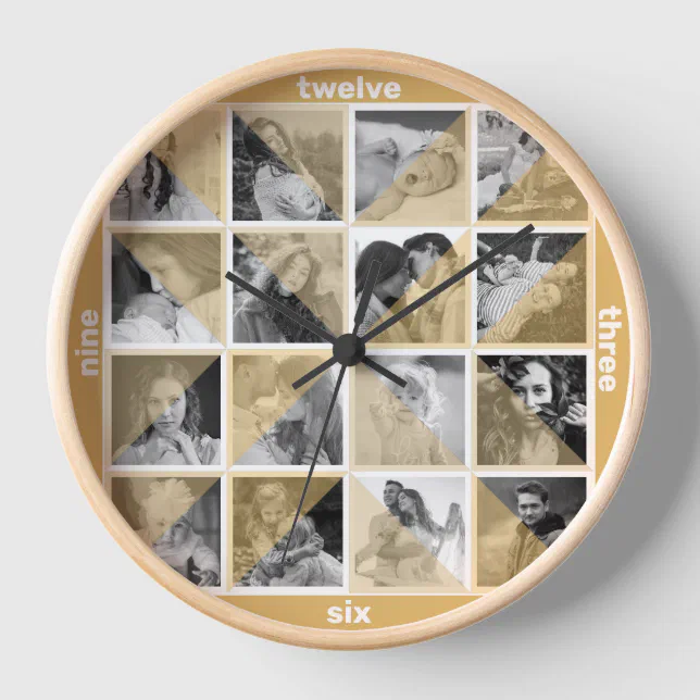 Family Photo Collage Artistic Sepia Mod Instagram Clock | Zazzle