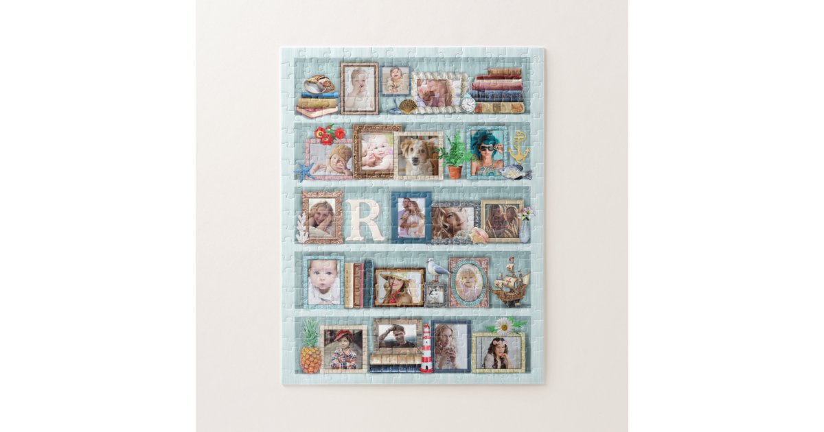 Family Photo Collage Beach Bookcase Personalized Jigsaw Puzzle | Zazzle