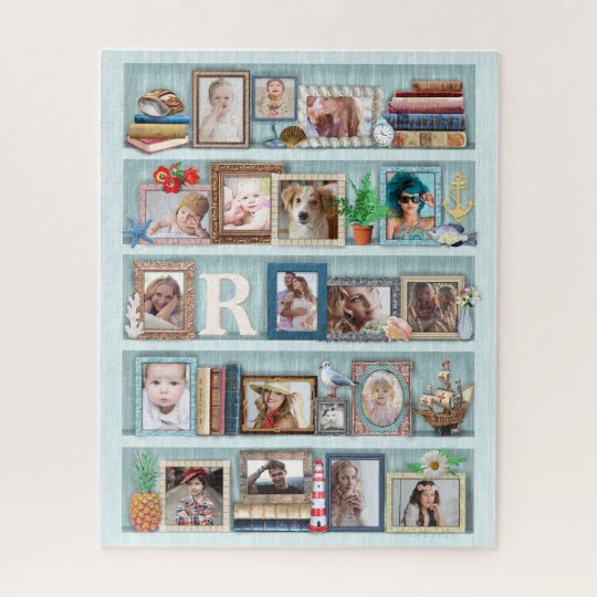 Family Photo Collage Beach Bookcase Personalized Jigsaw Puzzle | Zazzle.com