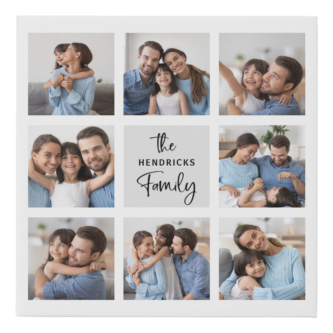 Family Photo Collage | Chic Modern Script Faux Canvas Print | Zazzle