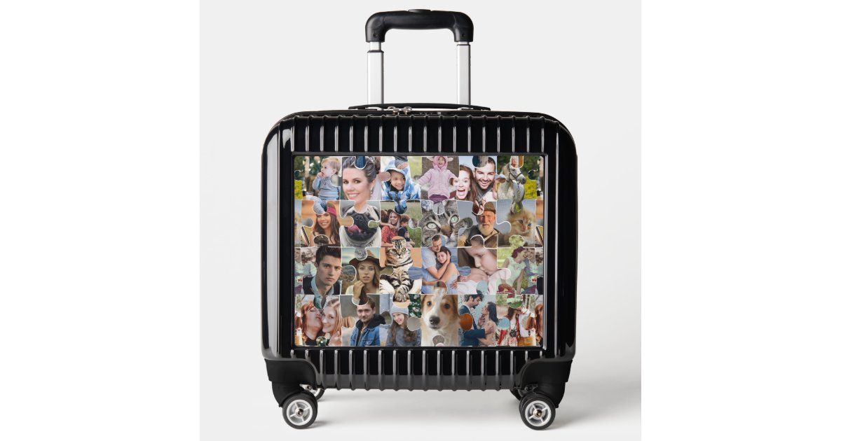 Family Photo Collage Custom 24 Pic Puzzle Shape Luggage | Zazzle