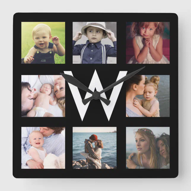 Family Photo Collage Custom personalized Square Wall Clock | Zazzle