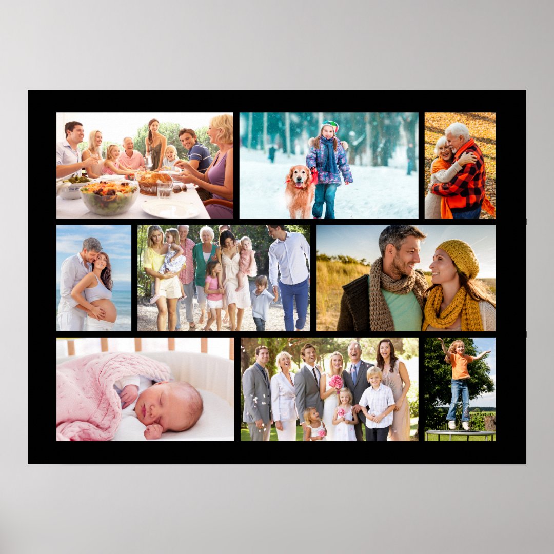Family Photo Collage Masonry Style Black Poster | Zazzle
