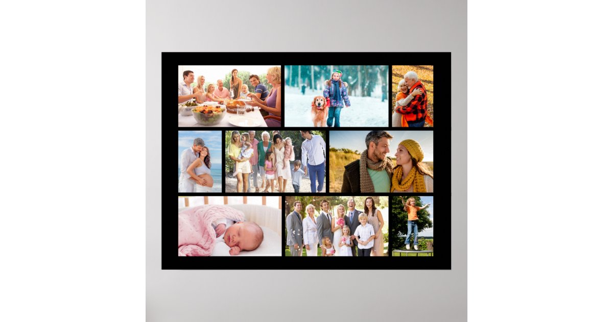 Family Photo Collage Masonry Style Black Poster | Zazzle