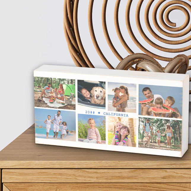 Family Photo Collage with 8 Photos and Custom Text Wooden Box Sign | Zazzle