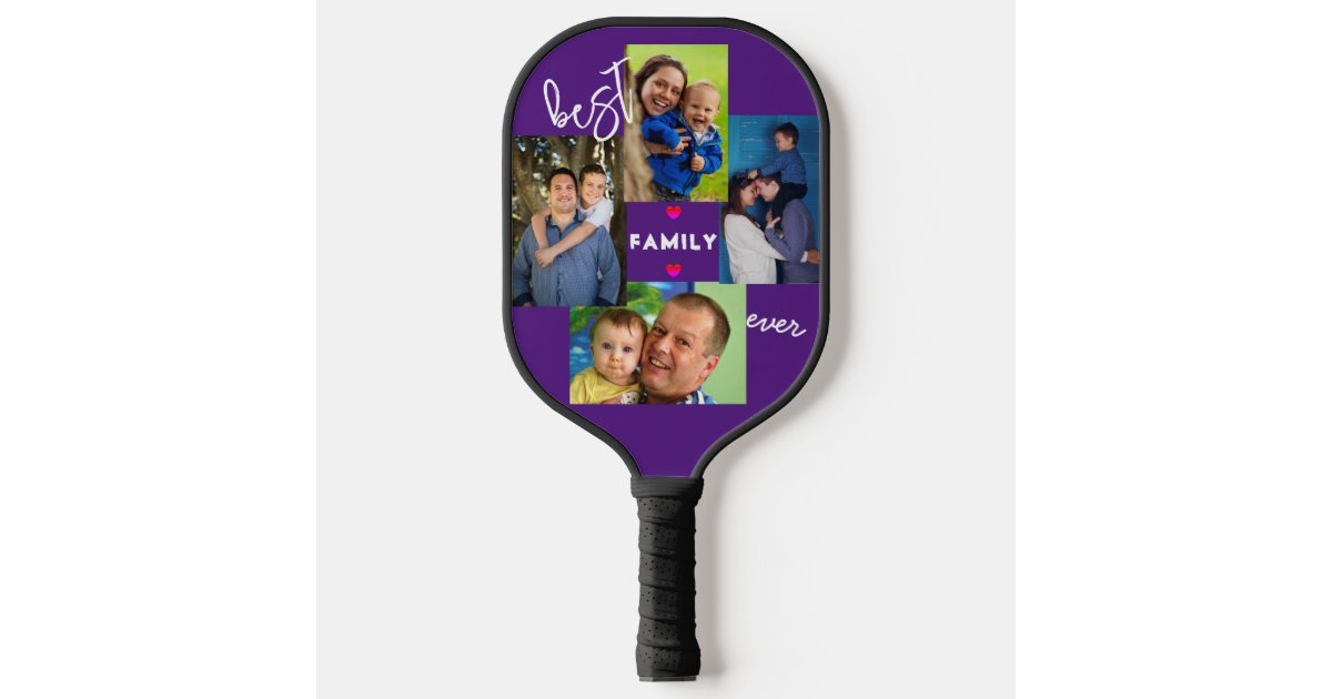 Family photo collage with beautiful typography pickleball paddle | Zazzle