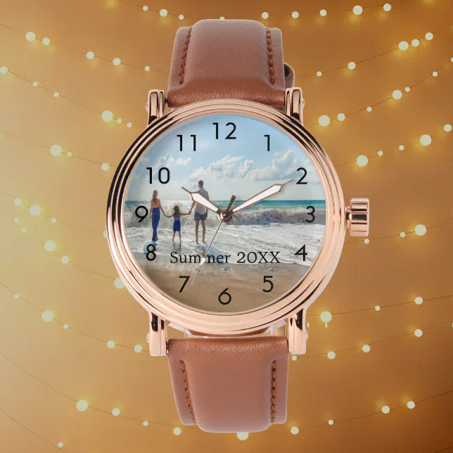 Family photo custom text watch | Zazzle