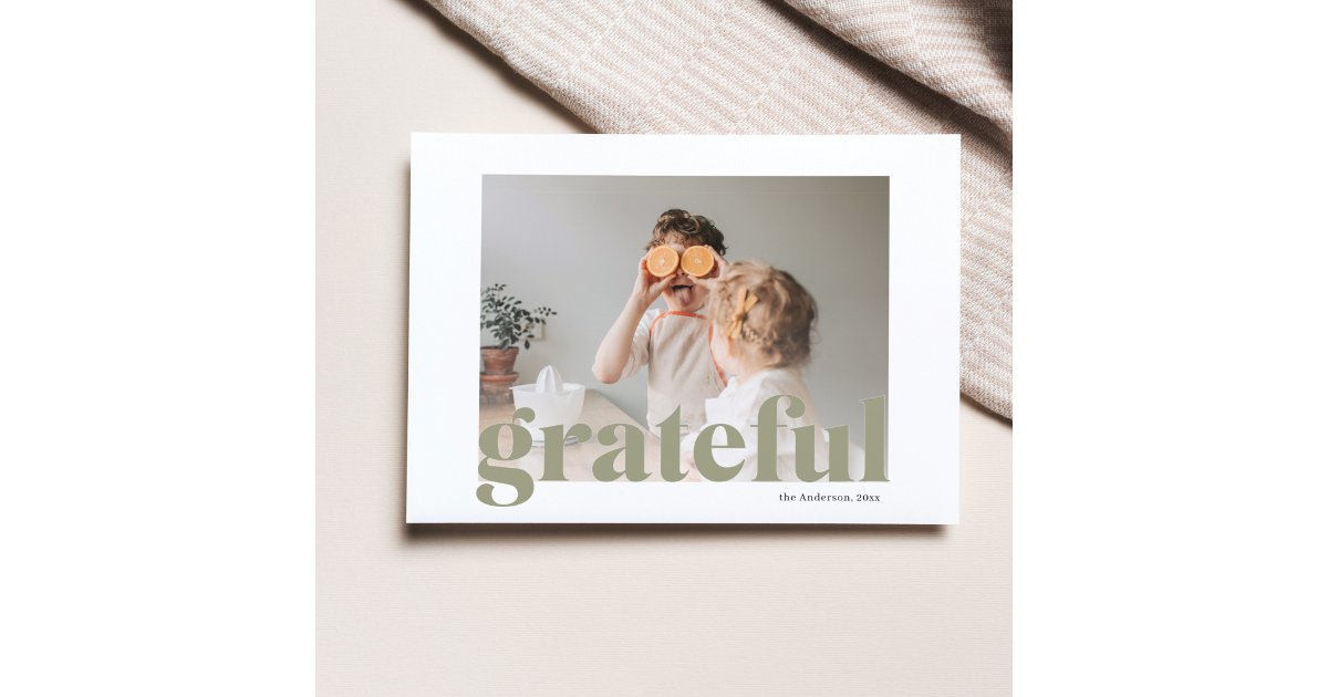 Family Photo | Happy Thanksgiving Green Grateful P Postcard | Zazzle