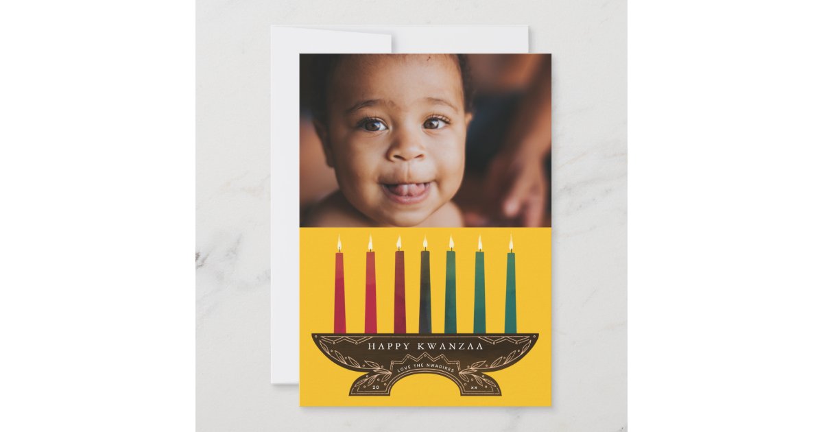 Family Photo Illustrated Kinara Kwanzaa Holiday Card | Zazzle