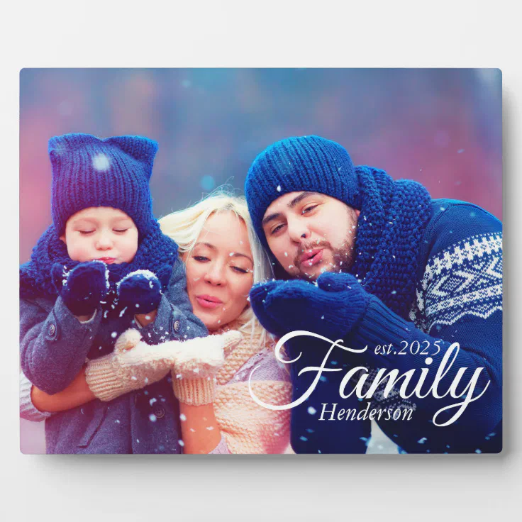 Family Photo Modern Calligraphy Script Minimalist Plaque | Zazzle
