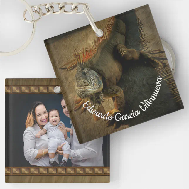 Family Photo with Pedro the Iguana 0768 Keychain | Zazzle